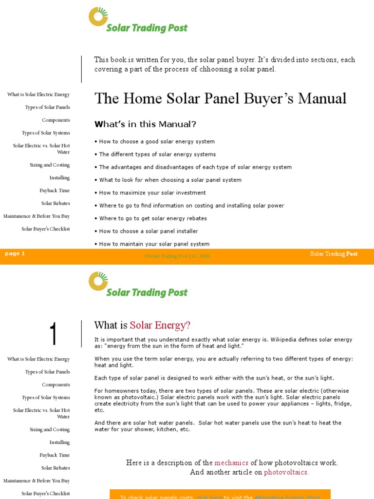 Solar Electric Panel Manual | PDF