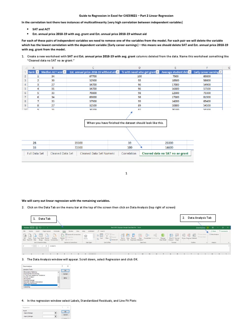 Excel Guide for CAES9821 Part 2 - Linear Regression (1) | PDF | Regression Analysis ...