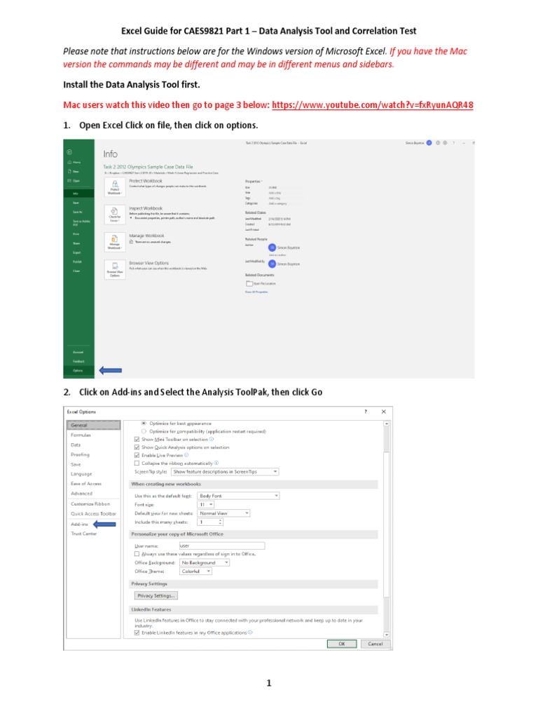 Excel Guide For Caes9821 Part 1 Data Analysis Tool And Correlation Pdf Microsoft Excel