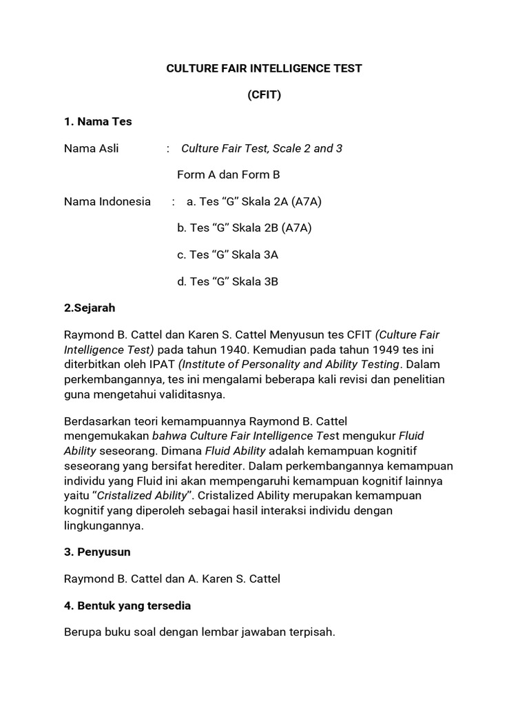 Tips Culture Fair Intelligence Test | PDF