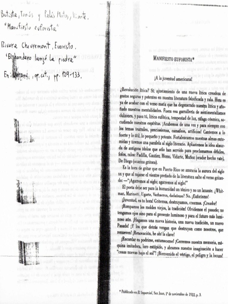 Batista y Palés Matos. Manifiesto Euforista y Evaristo Rivera | PDF