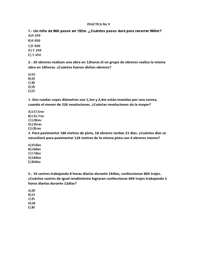 Práctica No 9 Regla de Tres | PDF