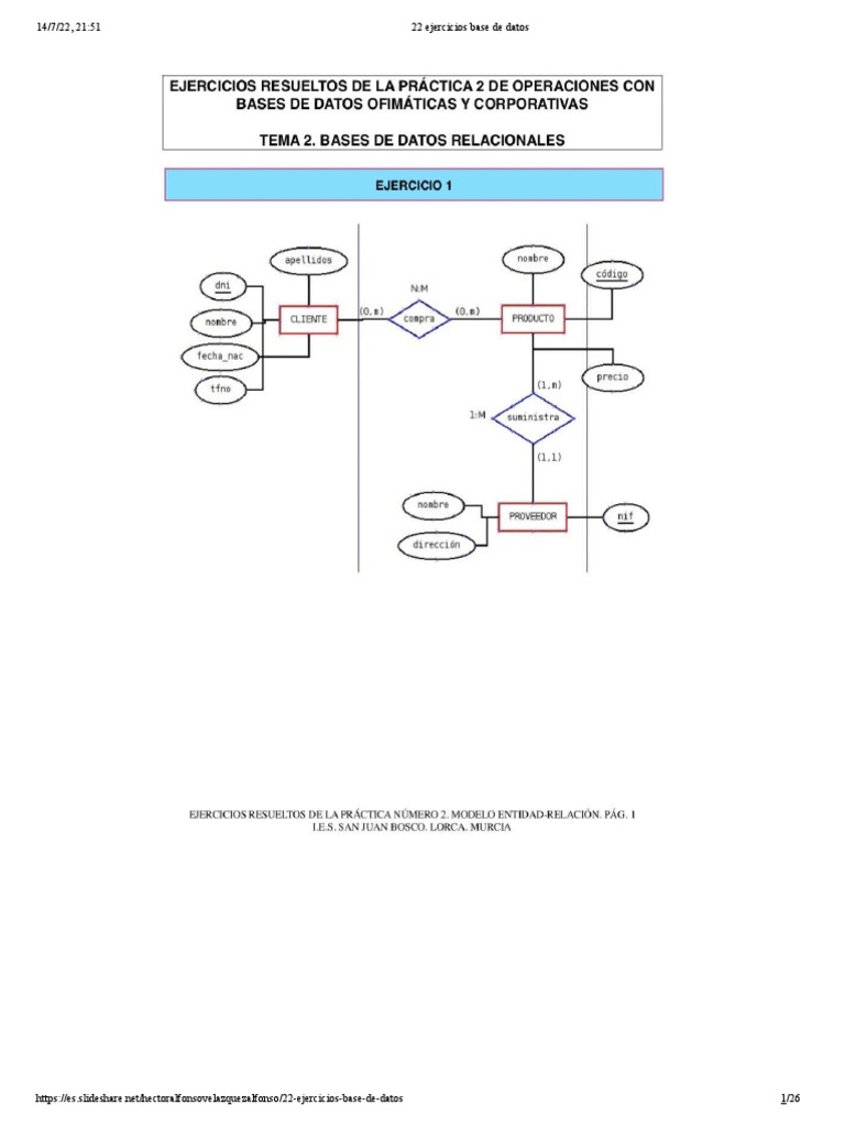 22 Ejercicios Base de Datos | PDF