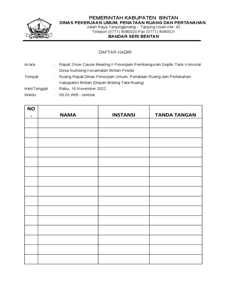 Contoh DAFTAR HADIR RAPAT | PDF