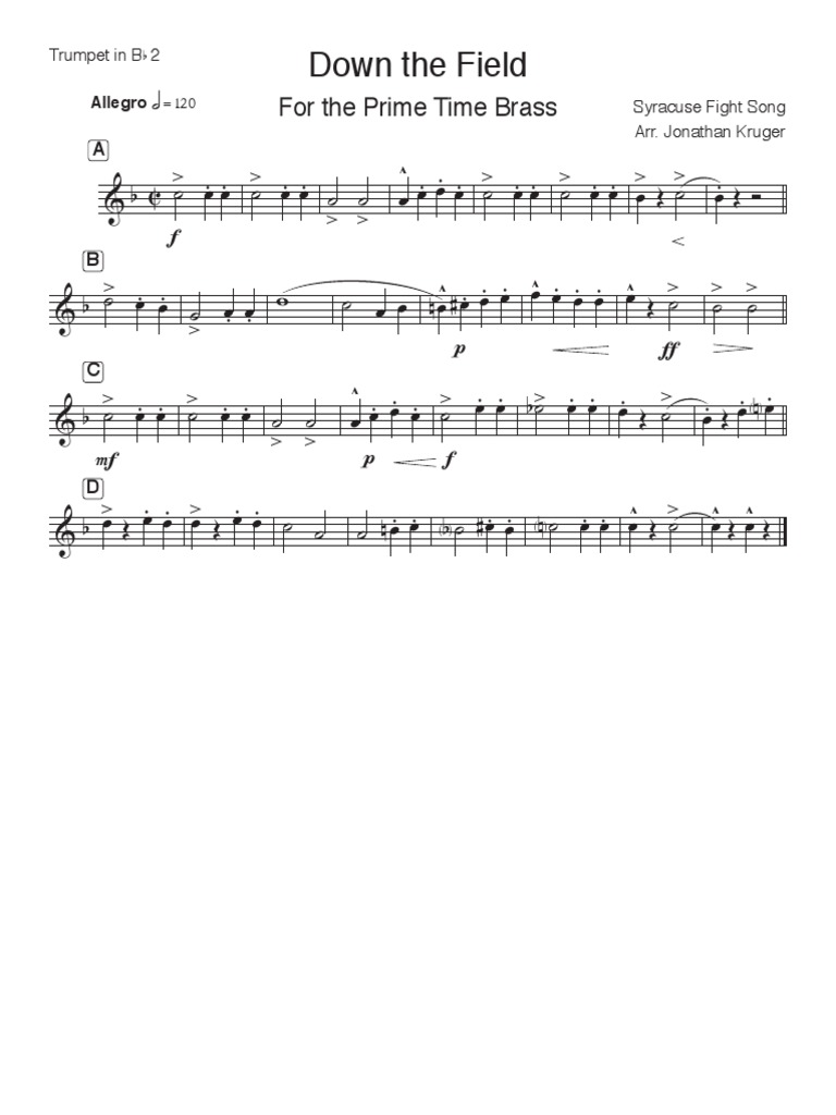 Down The Field - Syracuse FIght Song Short - Trumpet in BB 2 | PDF