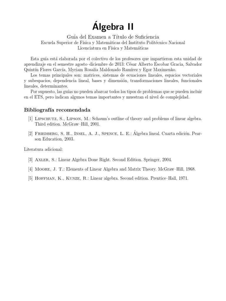 guía ets álgebra II | PDF | Mapa lineal | Espacio vectorial