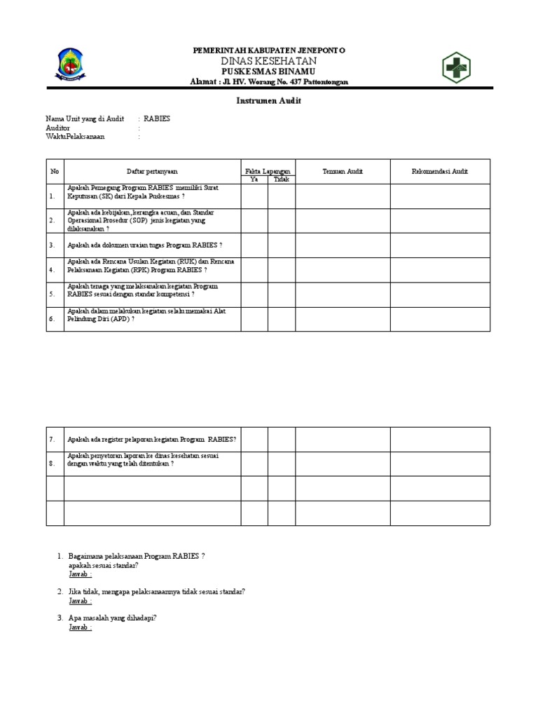 UKM. 18. Instrumen Audit RABIES | PDF
