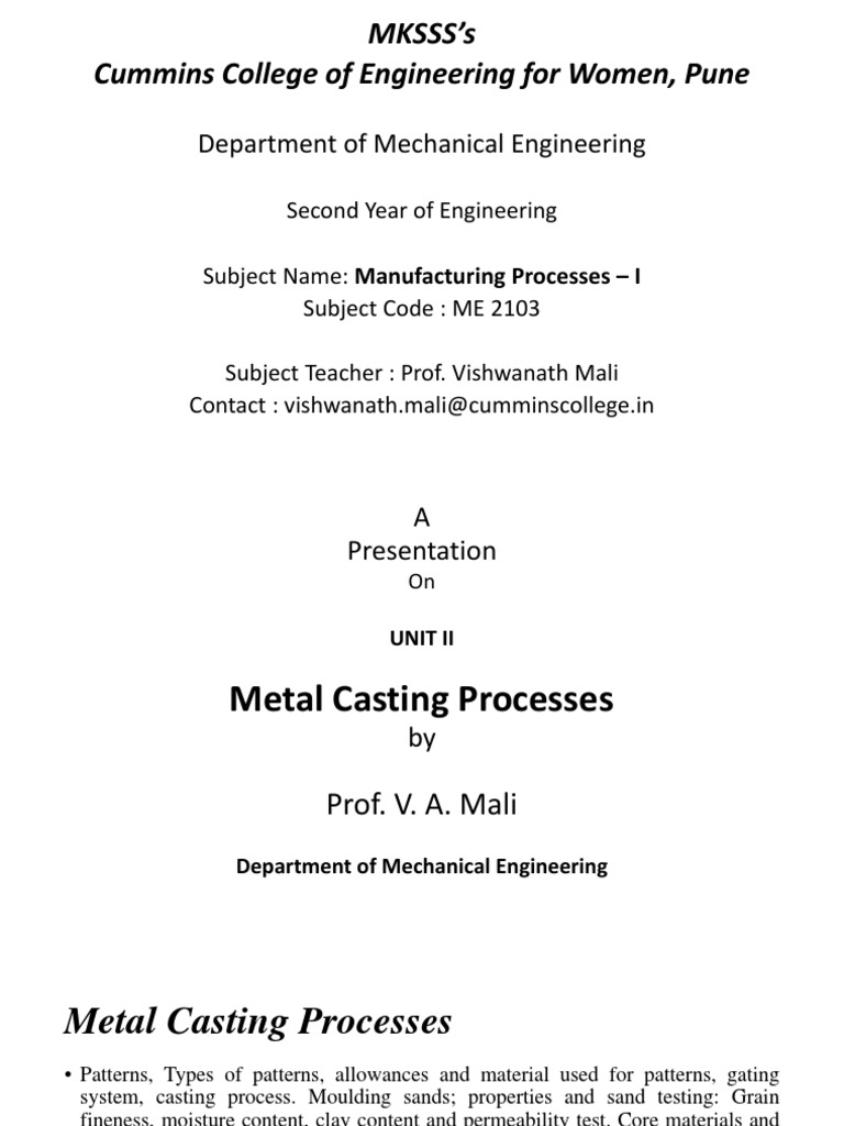Metal Casting Process | PDF | Casting (Metalworking) | Applied And Interdisciplinary Physics