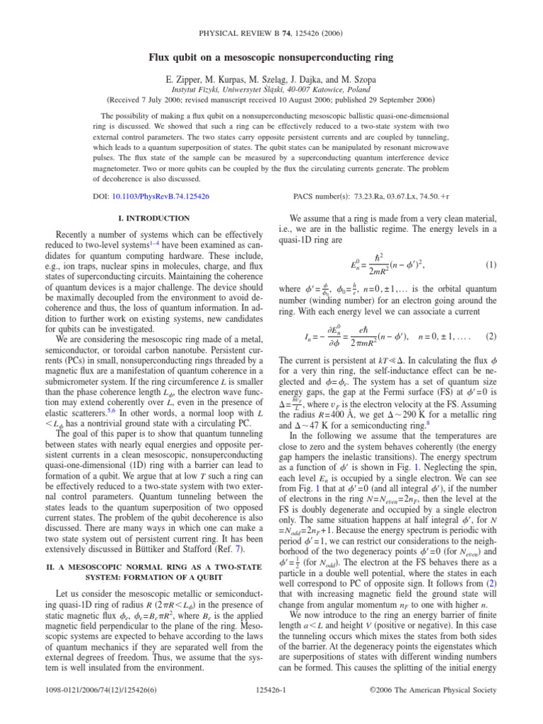 Flux Qubit On A Mesoscopic Nonsuperconducting Ring | PDF | Electron ...