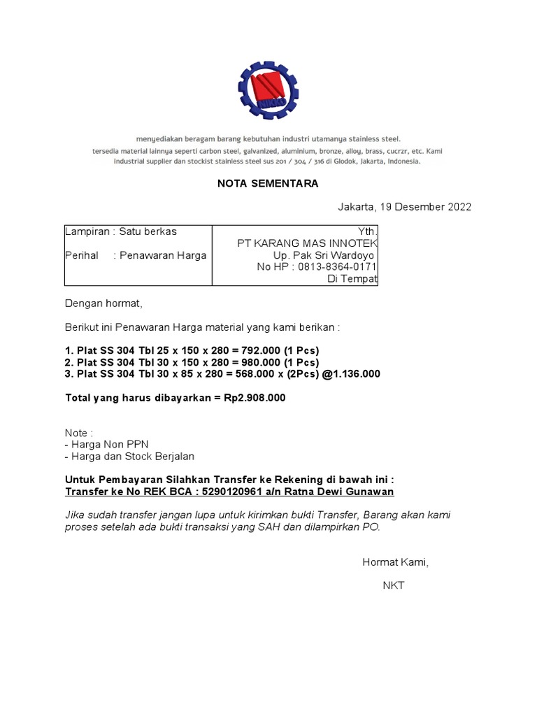 Contoh Nota Sementara | PDF