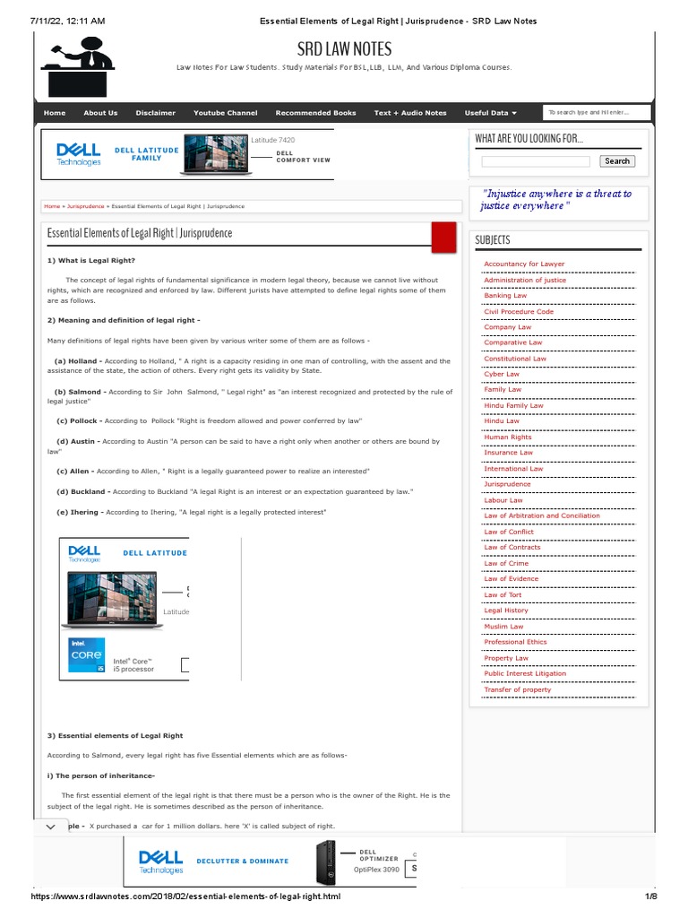 Essential Elements of Legal Right - Jurisprudence - SRD Law Notes | PDF ...