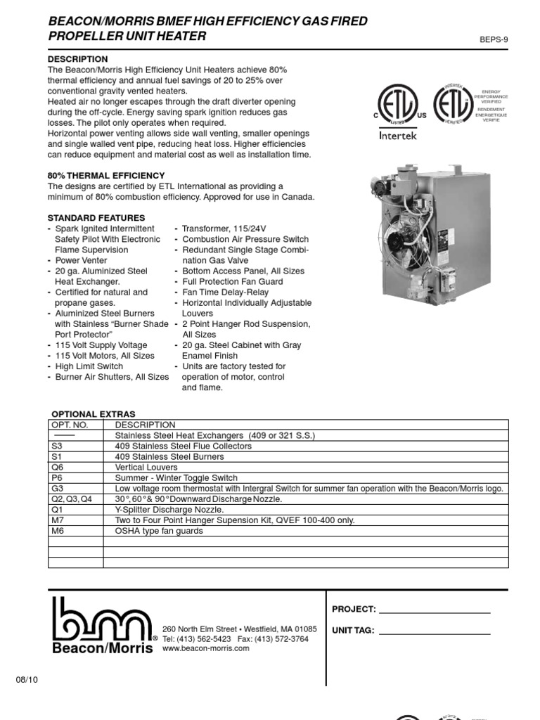 Beacon Morris BMEF Unit Heater | PDF | Hvac | Combustion