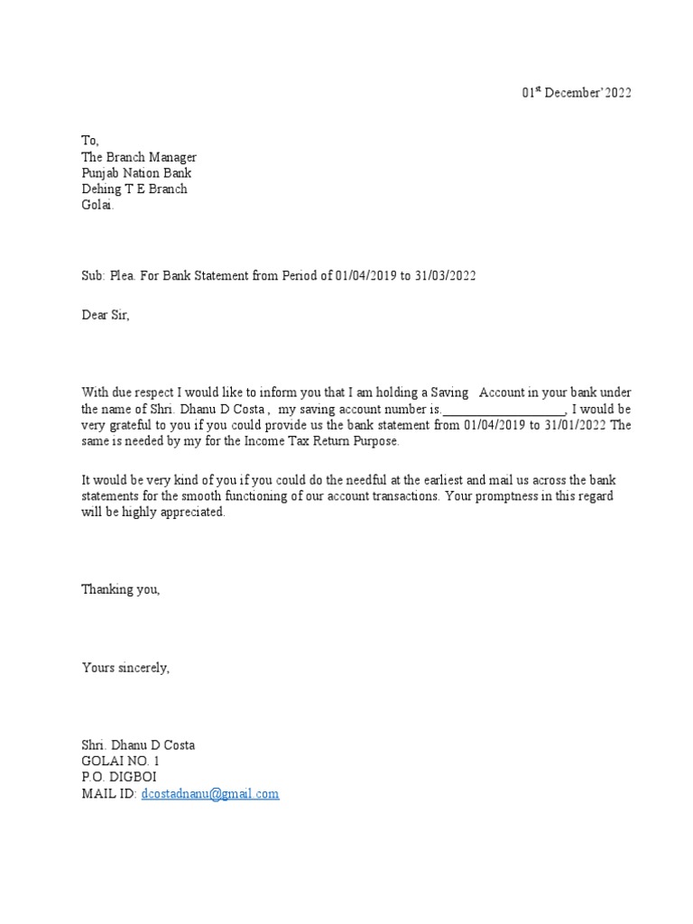 Bank Statement Request Letter Sbi | PDF | Career & Growth