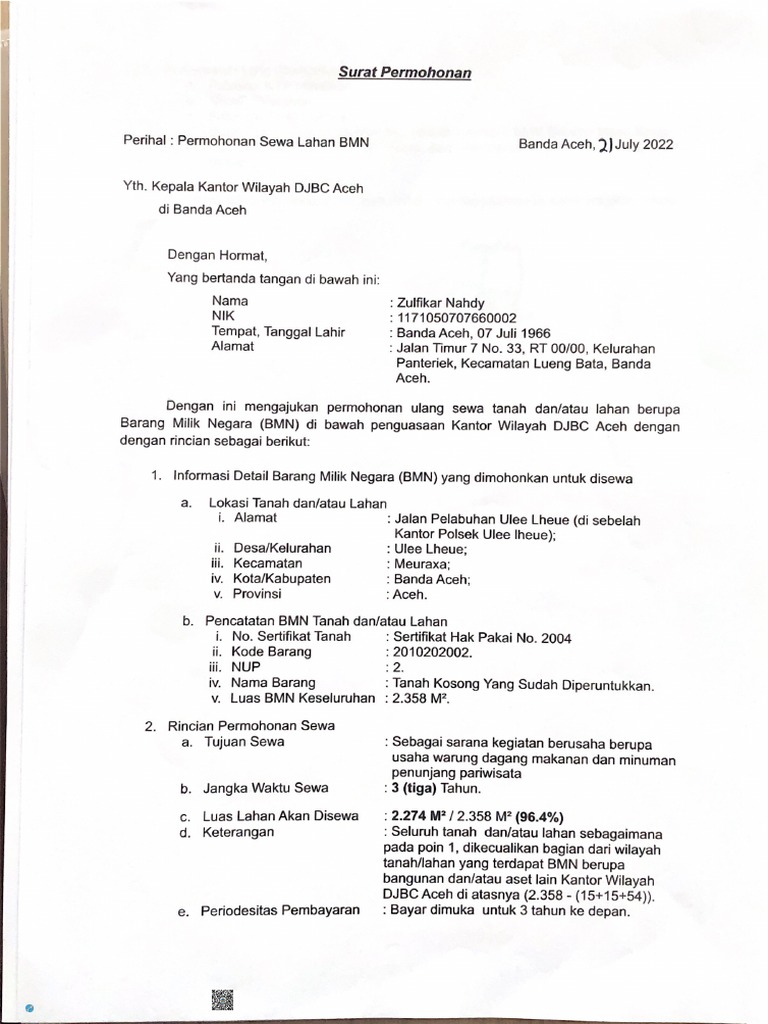 Contoh Permohonan Sewa Perorangan | PDF