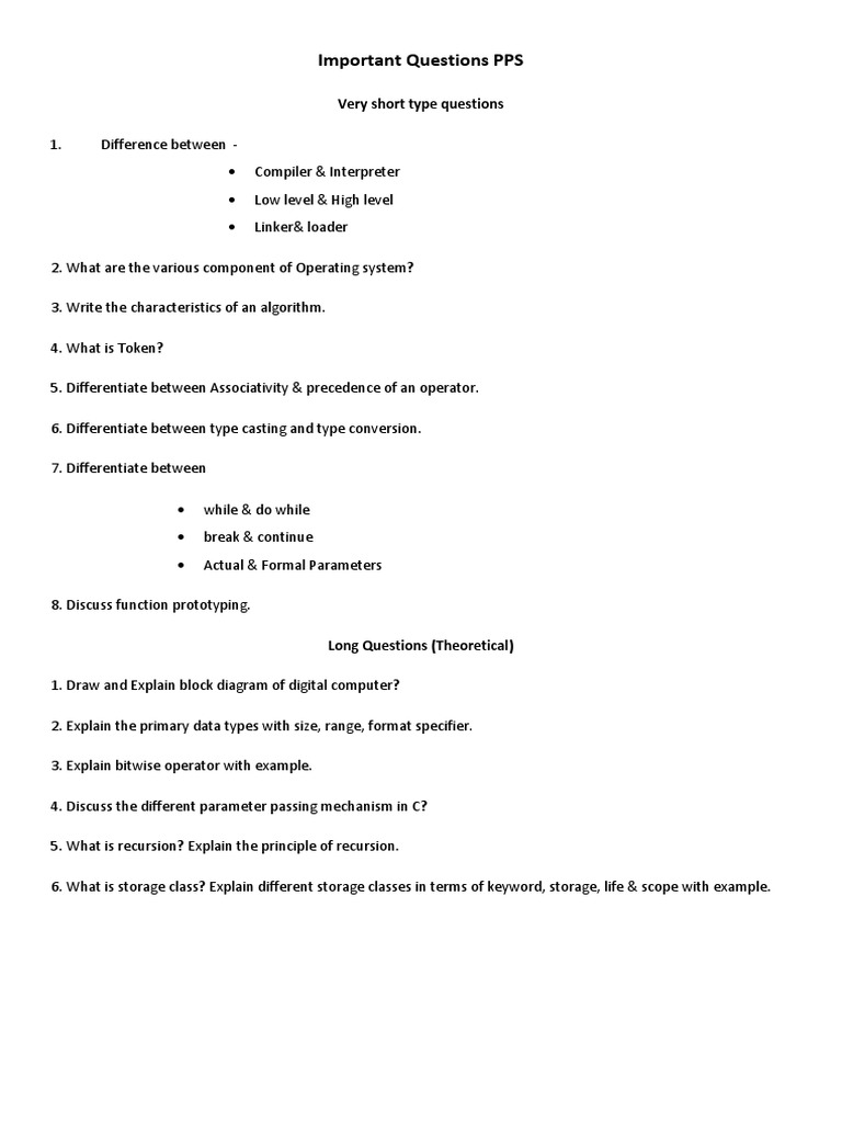 Important Questions PPS: Very Short Type Questions | PDF