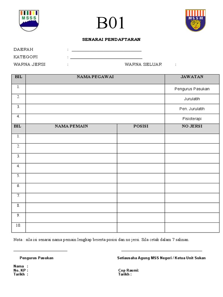 Borang Pendaftaran B01 | PDF