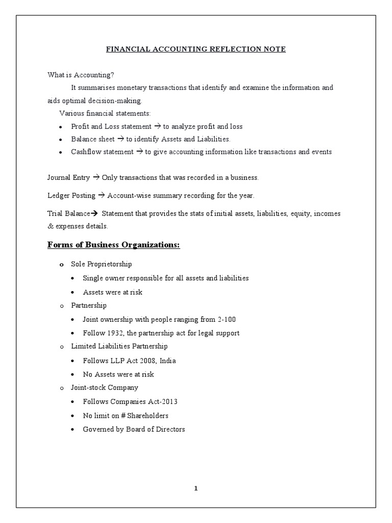 Financial Accounting Reflection Note | PDF | Financial Accounting | Money