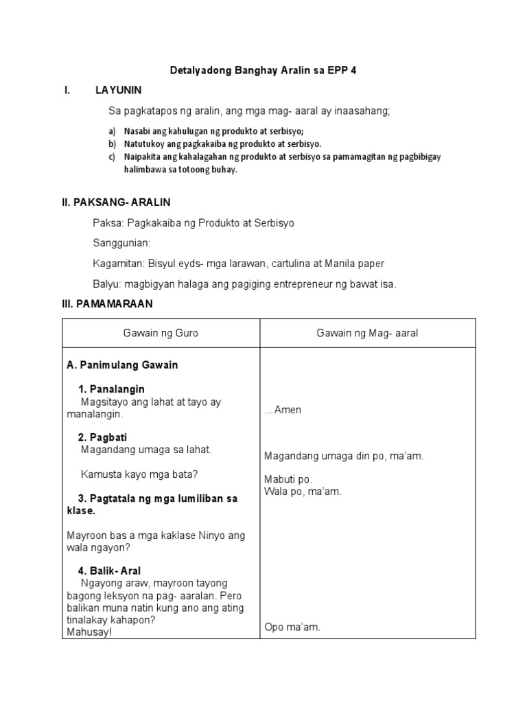 Detalyadong Banghay Aralin Sa EPP 1 Mikay | PDF