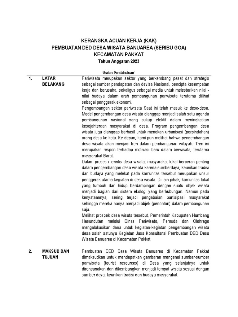 KAK Desa Wisata Banuarea Kec. Pakkat | PDF | Seni