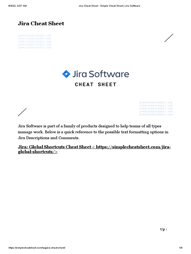 Jira Cheat Sheet - Simple Cheat Sheet _ Jira Software | PDF | Data Management | Information ...