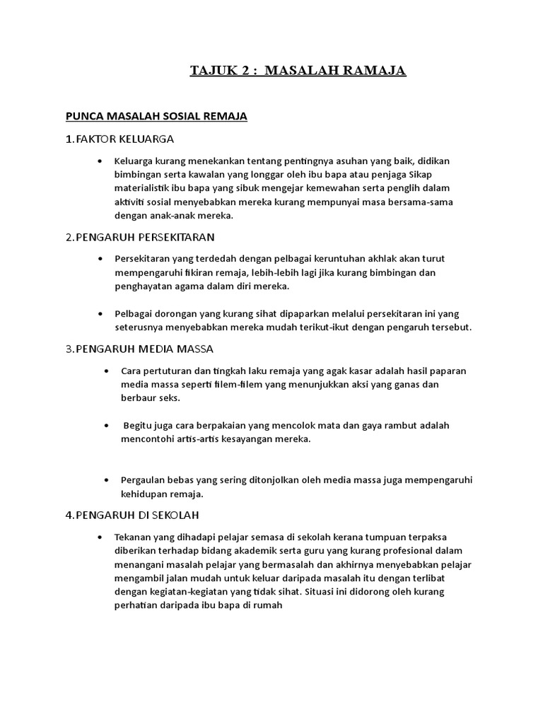 Masalah Sosial Remaja dan Solusinya | PDF | Gaya Hidup