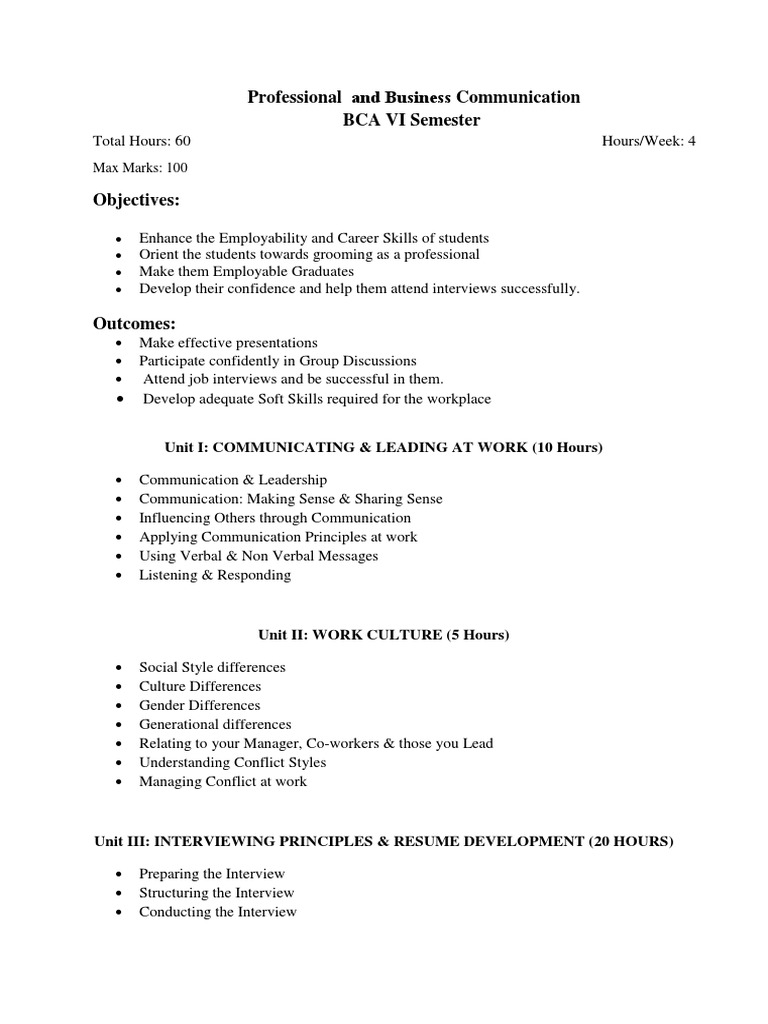VI BCA - Professional & Business Communication Syllabus | PDF ...