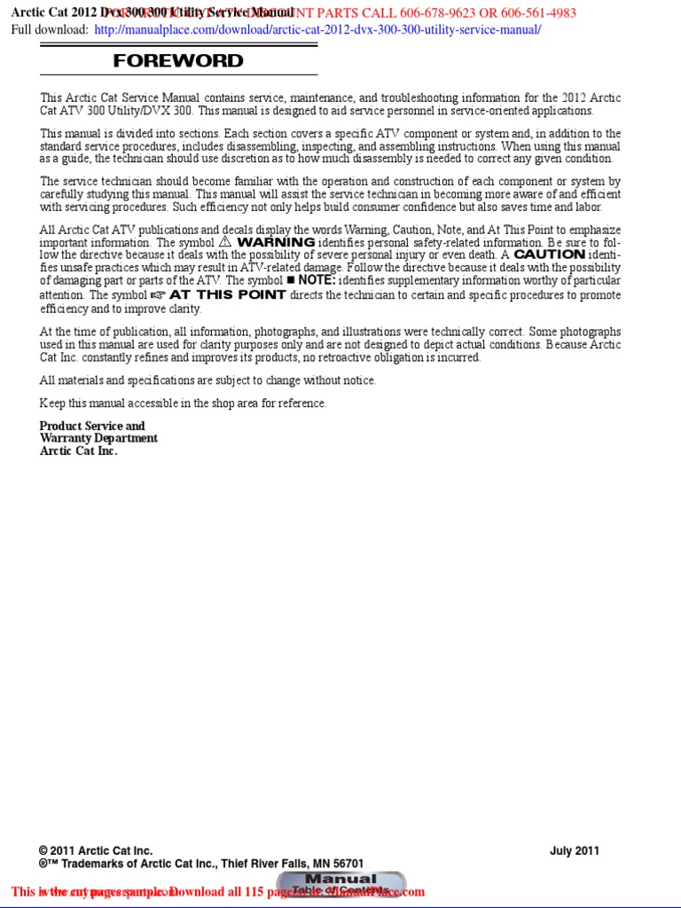 Arctic Cat 2012 DVX 300 300 Utility Service Manual | PDF | Axle | Gasoline
