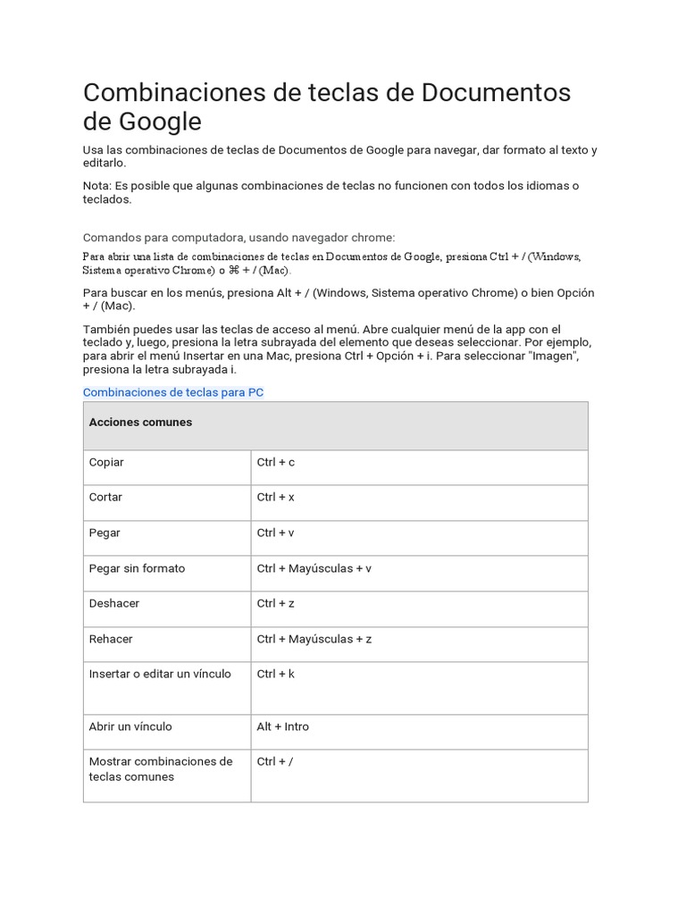 Comandos de Google Docs | PDF | Desarrollo de software | Software del sistema