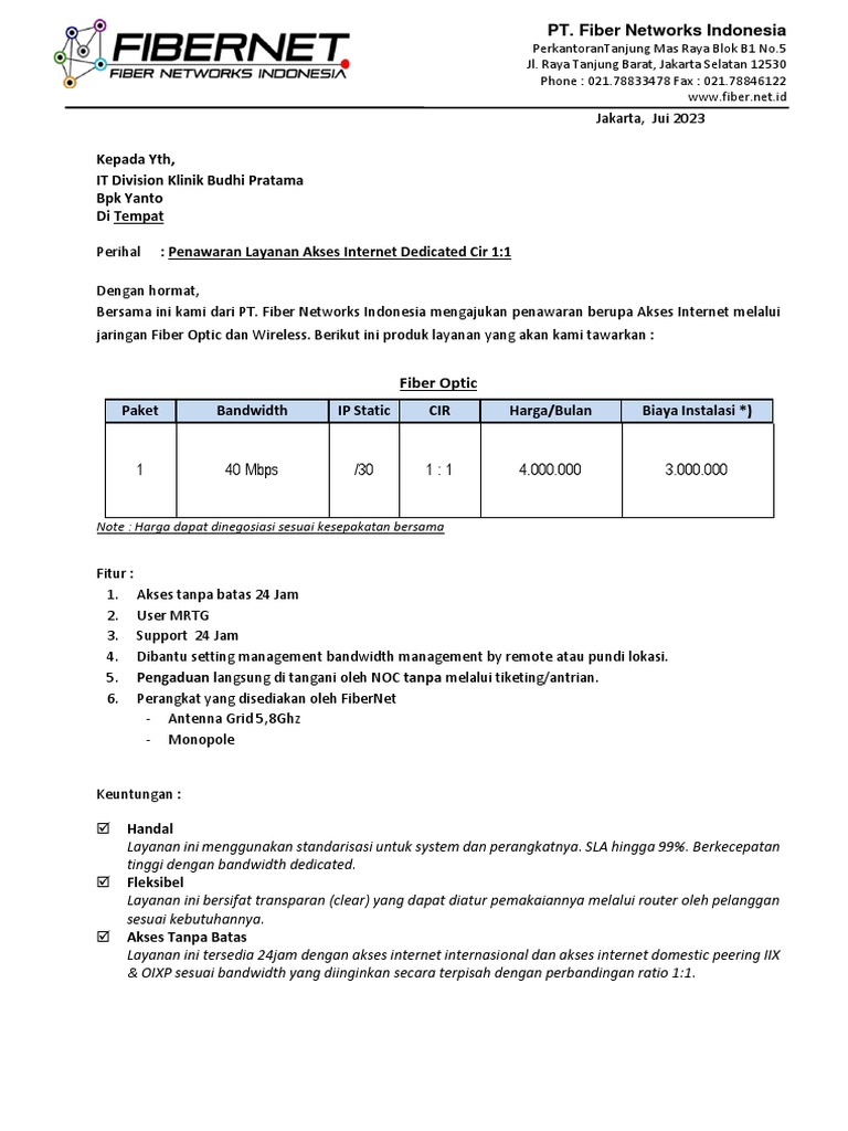 Penawaran Layanan Internet Dedicated | PDF