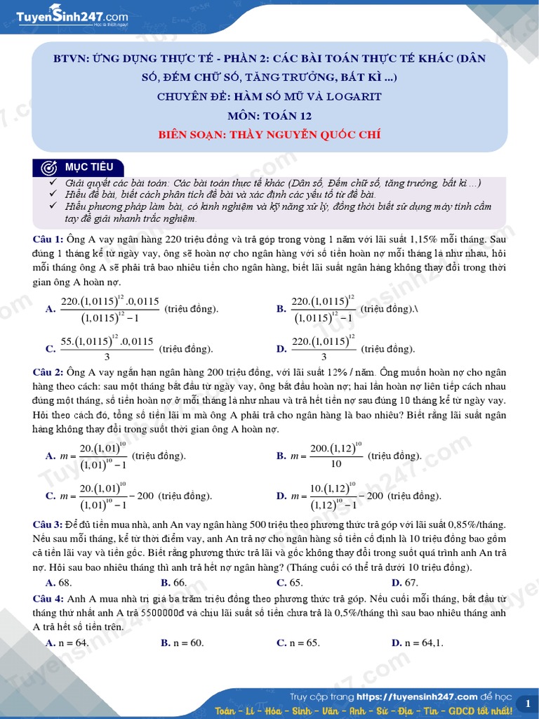 De Thi BTVN Ung Dung Thuc Te Phan 2 Cac Bai Toan Thuc Te Khac Dan So ...