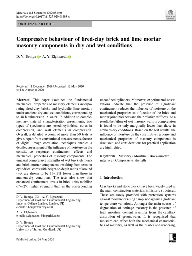 Compressive Behaviour of Fired-Clay Brick and Lime | PDF | Strength Of ...