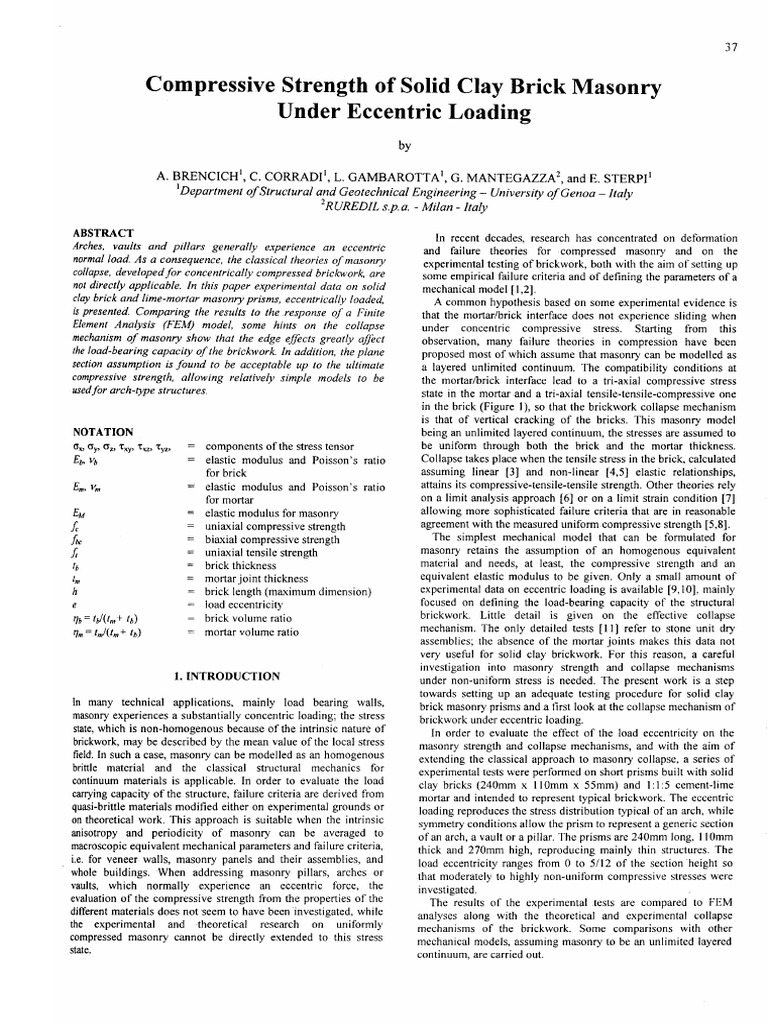 Compressive Strenght of Solid Clay Brick Masonry Under Eccentric ...