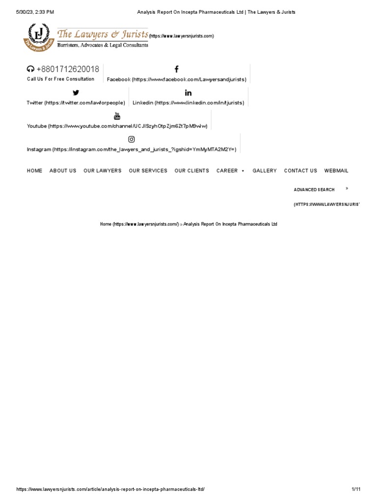 Analysis Report On Incepta Pharmaceuticals LTD - The Lawyers & Jurists ...
