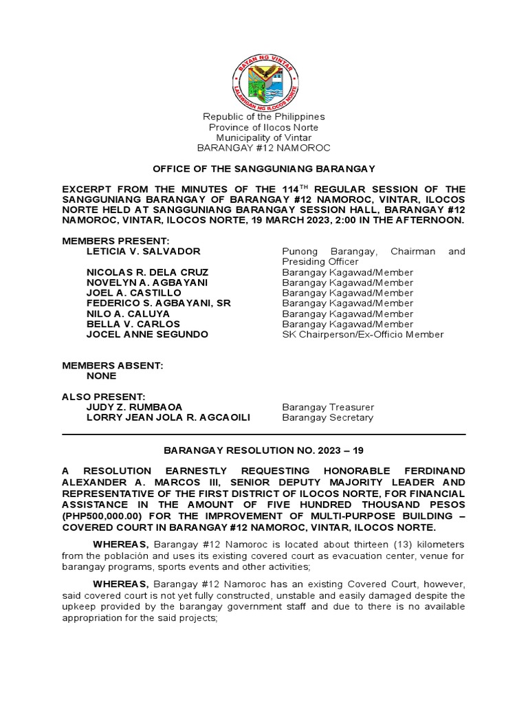 Covered Court (Namoroc) | PDF | Government | Philippines