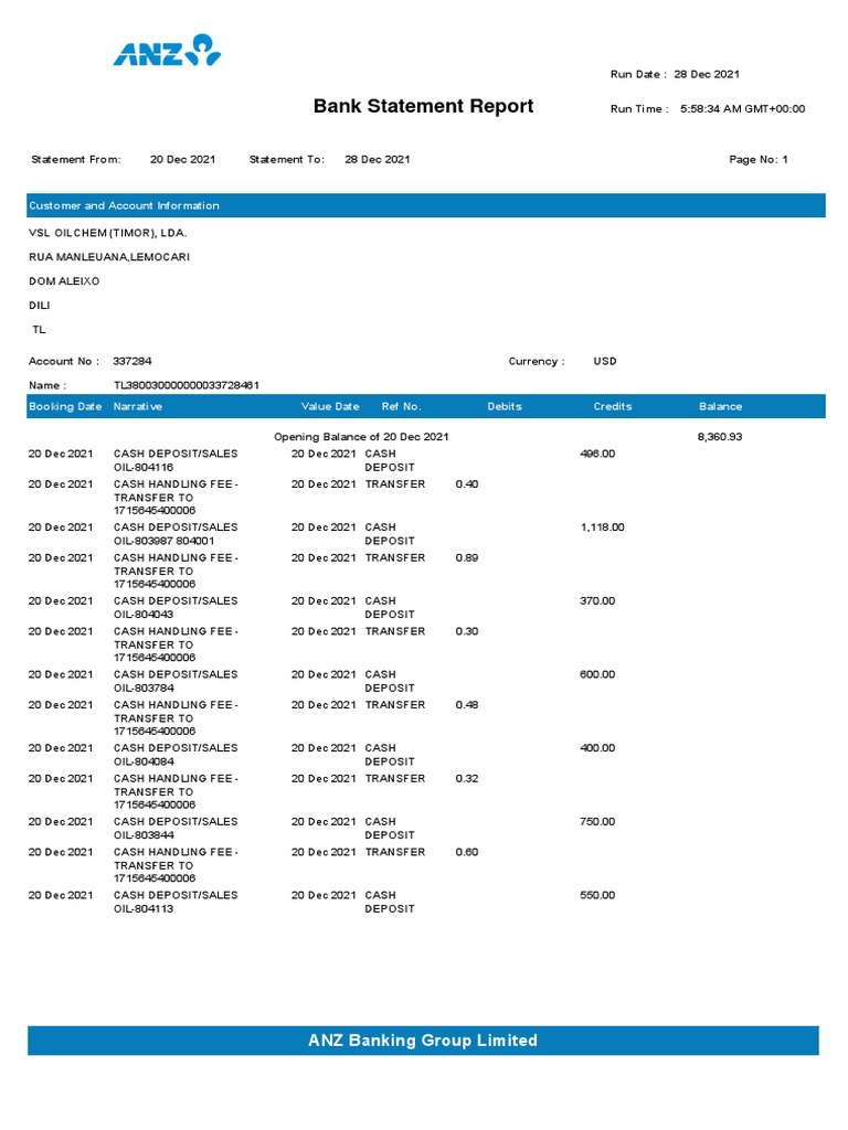 Bank Statement As at 28.12.21 | PDF | Deposit Account | Cash
