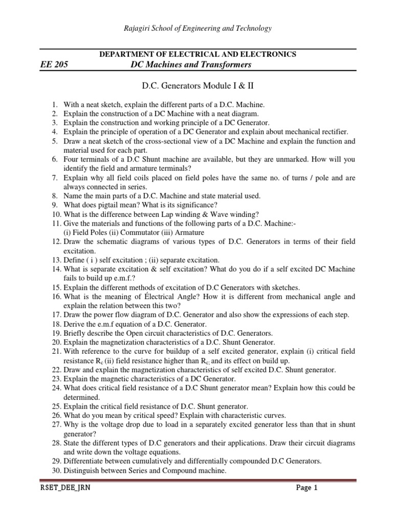 DCMT Module I To VI QB | PDF | Electric Motor | Electric Generator