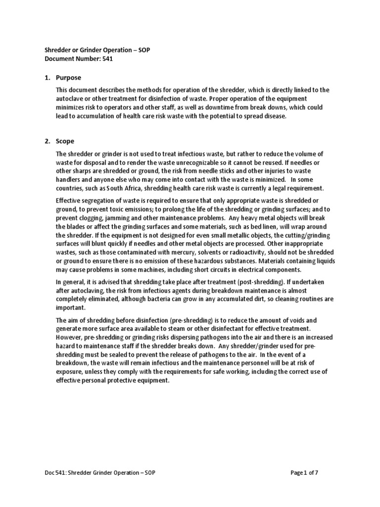 Shredder or Grinder Operation SOP | PDF | Waste | Grinding (Abrasive ...