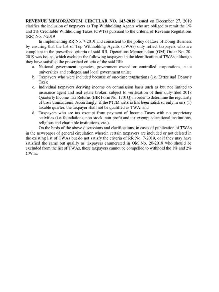 RMC No. 143 2019 | PDF