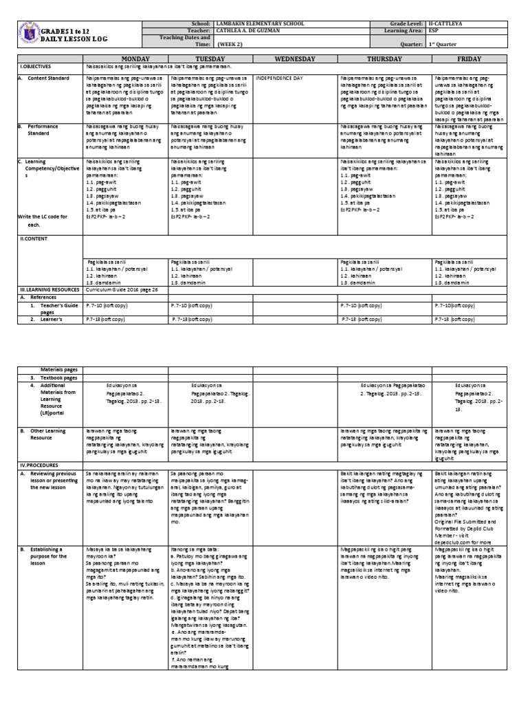 DLL - Esp 2 - Q1 - W2 | PDF