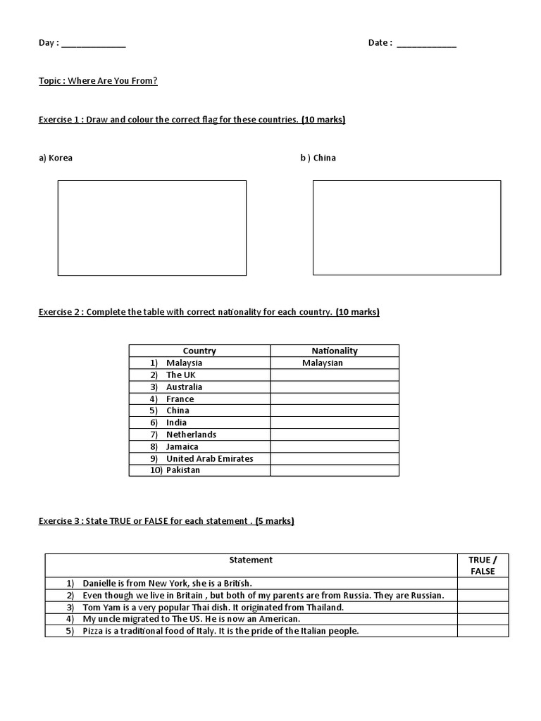 Worksheet 1 Nationality | PDF