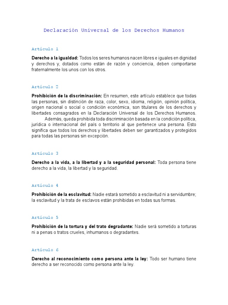Declaración Universal de Los Derechos Humanos | PDF | Derechos humanos ...