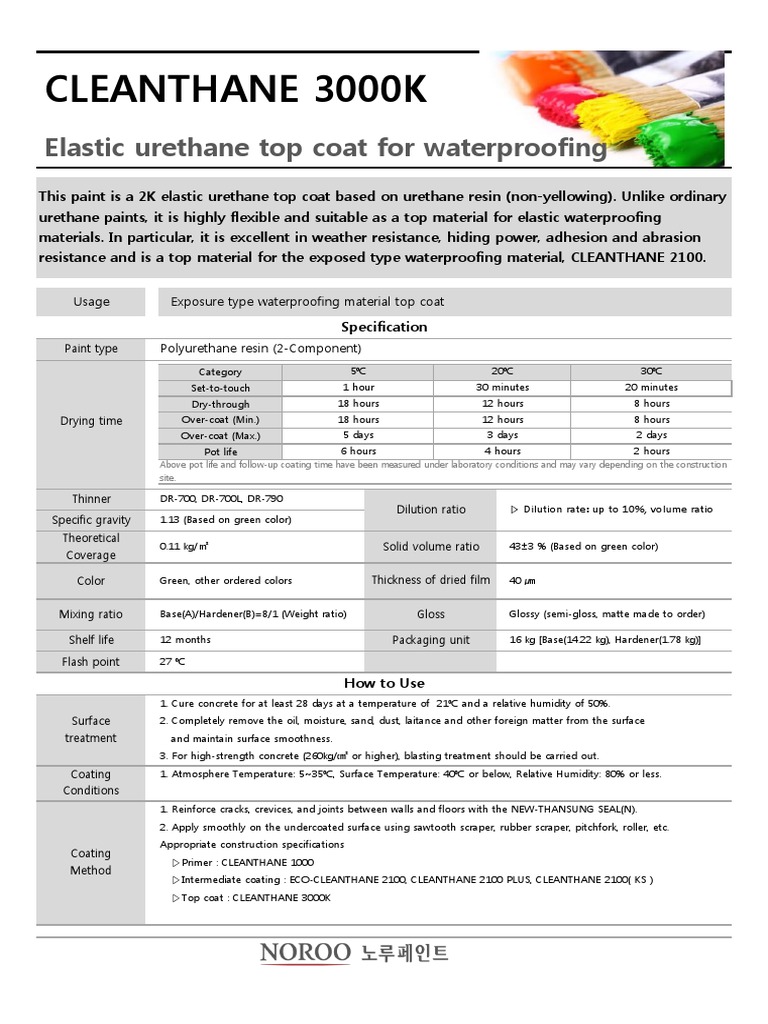 CLEANTHANE 3000K - Elastic Urethane Top Coat For Waterproofing | PDF ...