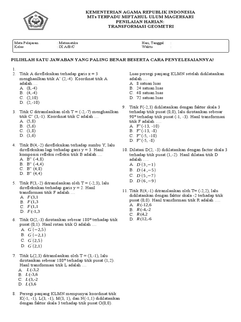 SOAL PH TRANSFORMASI GEOMETRI | PDF