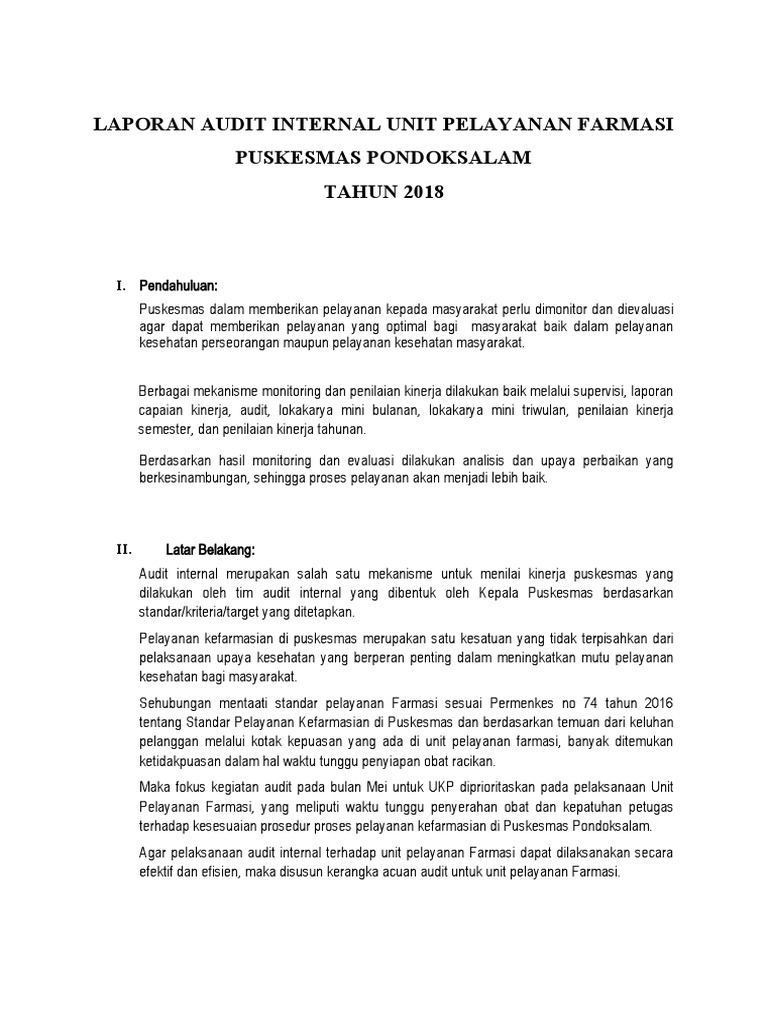 Laporan Audit Internal Farmasi | PDF