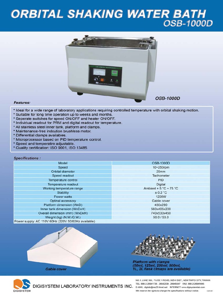 Orbital Shaking Water Bath OSB-1000D Catalog | PDF