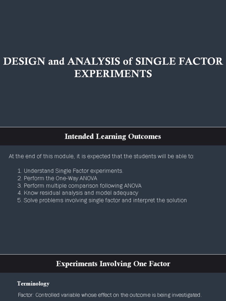 Design and Analysis of Single Factor Experiments Class | PDF | Analysis ...