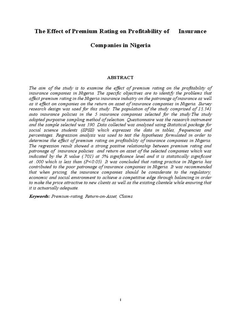 Premium Rating and Profitability in Insurance Company | PDF | Cost Of ...