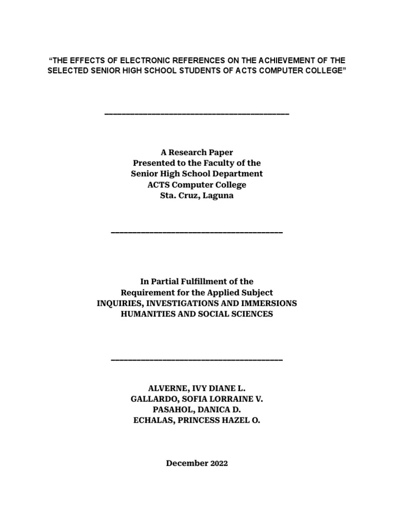 Electronic References - It's Effect On The Achievement of The Selected ...