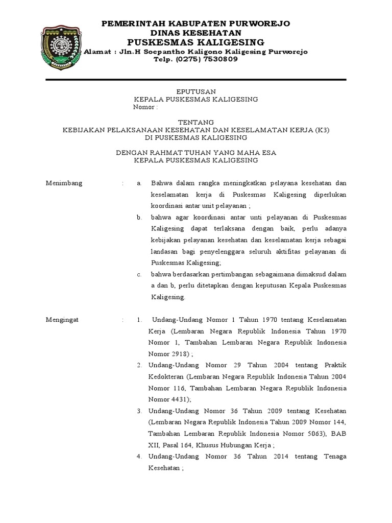 SK Kebijakan k3 | PDF