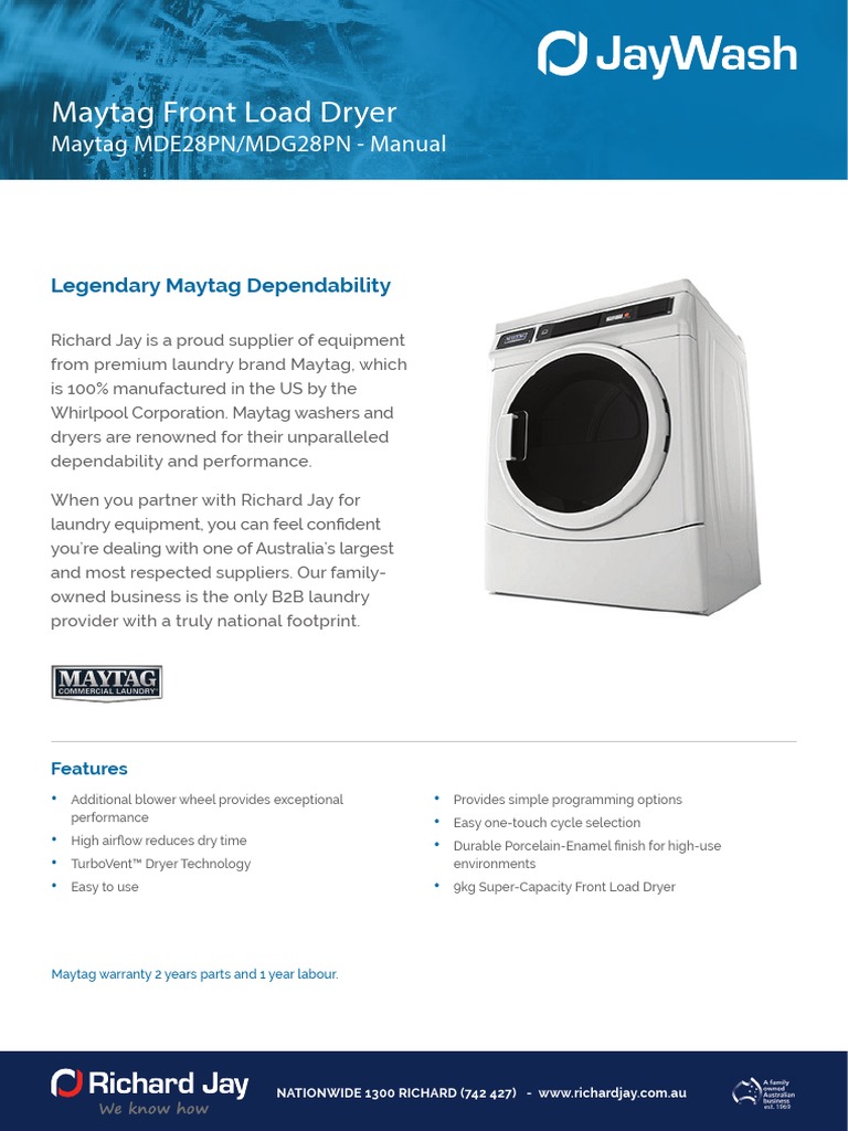 MDE28PN Maytag Datasheet | PDF | Clothes Dryer | Washing Machine